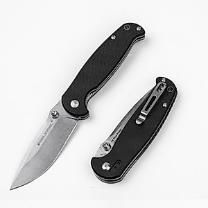 Real Steel Knives H6 Blue Sheep Folding Knife - 3.74" Alleima 14C28N Stonewashed Blade, Black G10 Handle, Liner Lock - Perfect for Camping, and Daily Cutting Tasks - Hunting Knife for Men Women