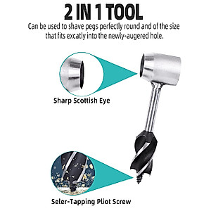 Wstirhy Bushcraft Hand Auger Wrench, Scotch Eye Wood Auger Bushcraft Gear, Hand Auger Wrench Survival Tool, Settlers Hand Wrench for Camping Outdoor Wood Peg and Hole Maker (Portable Leather Sheath)