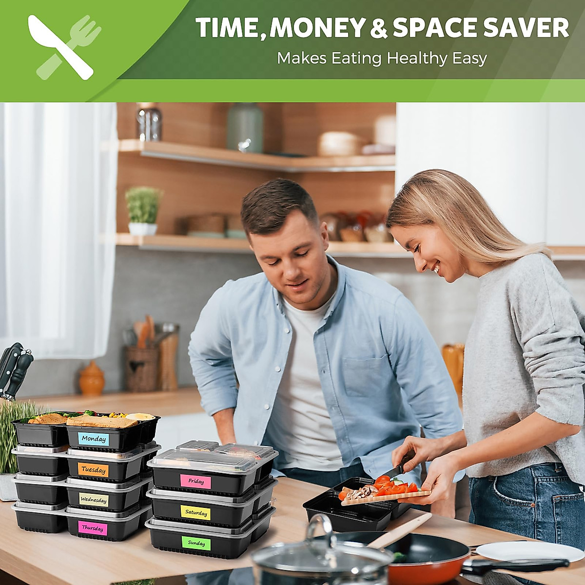 Meal Prep Containers Reusable【3 Compartment 34oz】50 Pack Food Prep Containers with Lids, Disposable To Go Containers, Plastic Food Storage Containers with Lids For Lunch/Deli/Takeout/Leftover