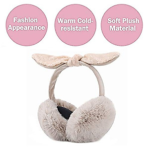Felice Ann Women Sequins Bowknot Winter Warm Faux Fur Plush Earmuffs Foldable Ear Muffs Ear Warmers