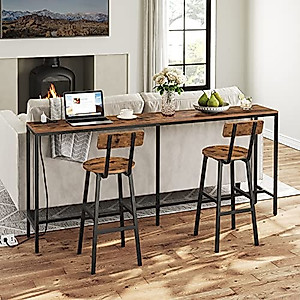 MAHANCRIS Bar Stools, Set of 2 Round Bar Chairs, 24.4 Inches Bar Stools with Back, Breakfast Bar Chairs with Footrest, Counter Bar Stools, for Dining Room, Kitchen, Bar, Rustic Brown BAHR02101