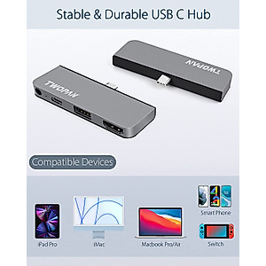 TWOPAN 4-in-1 iPad Pro USB C Hub HDMI, 4 Port USB 3.0 Hub Splitter with USB C PD 3.0 Charging, 4K HDMI, 3.5mm Audio Jack, for iMac 24 inch 2021, iPad Pro 12.9, MacBook Pro 14"/16" M2 Pro/Max