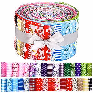 40 Pcs Floral Cotton Fabric Patchwork Roll Cotton Quilting Fabric Roll up Cotton Fabric Quilting Strips 2.55 Inch Precut Patchwork Roll for Craft Sewing DIY Crafts (Stripe Floral)