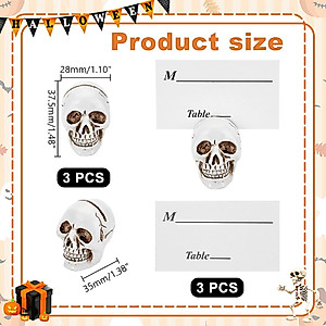 AHANDMAKER 3 pcs Skull Table Card Holder Clip for Cards on The Table Top Resin Skull Table Number Holder, Spooky Desktop for Party Graveyard Halloween Decoration