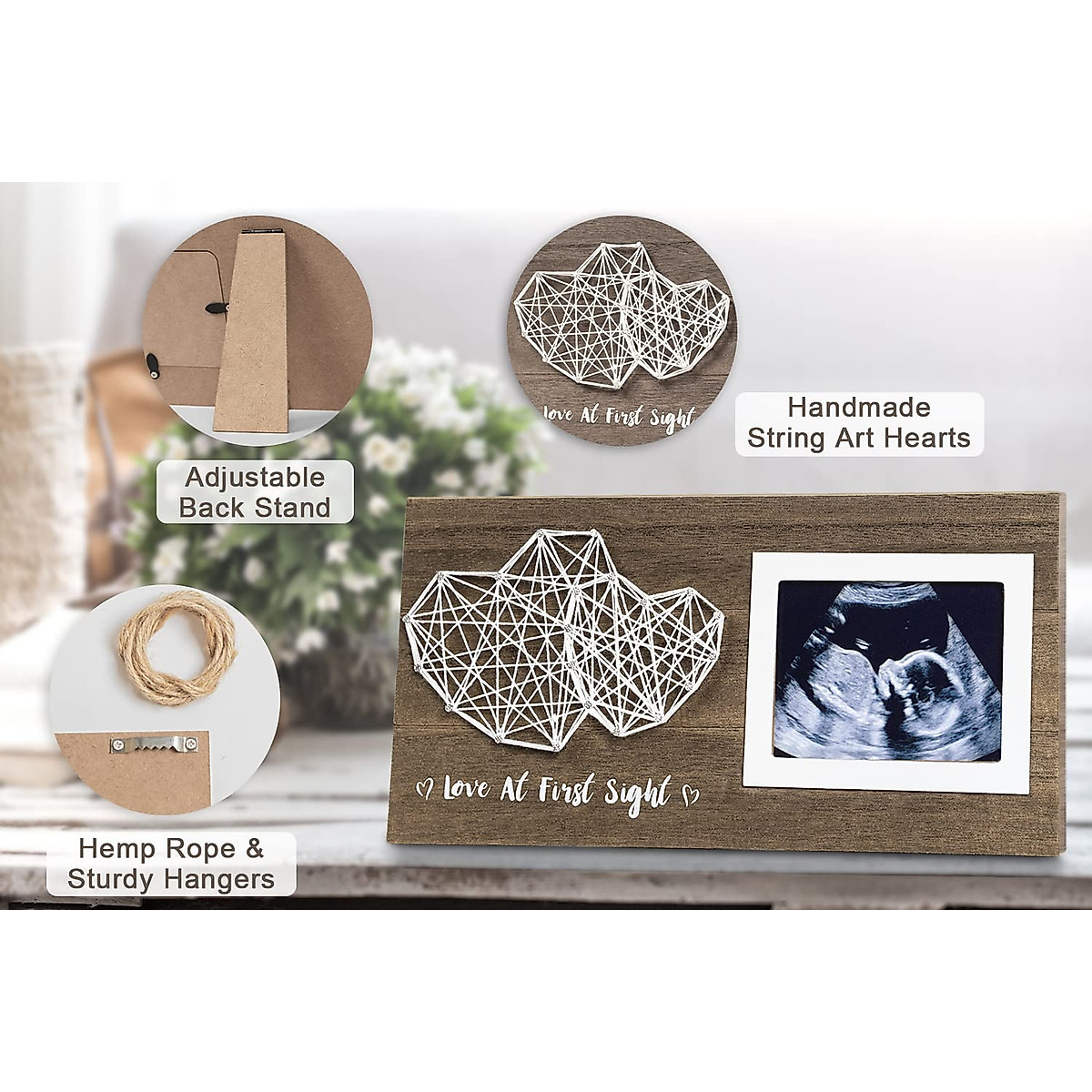 Ultrasound Picture Frame Baby Announcement Gifts - Sonogram Gender Neutral Baby Gift for Expecting Mother Love at First Sight Nursery Decor Handmade String Hearts Celebrate the Bond Between Mom & Baby