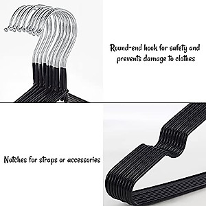 Miness Standard Black Non-Slip Sleek Metal Clothing Hangers, Pack of 10