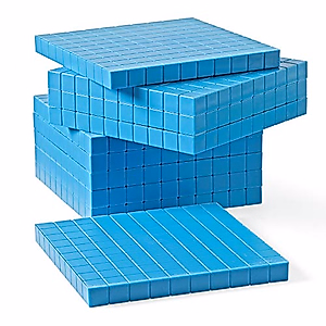 hand2mind Blue Plastic Base Ten Blocks Flats Set, Place Value Blocks, Counting Cubes for Kids Math, Base Ten Blocks Classroom Set, Math Blocks Kindergarten, Base 10 Math Manipulatives (Set of 10)