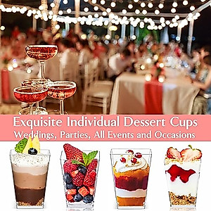 TOFLEN 50ct 5 oz Mini Dessert Cups with Spoons, Clear Plastic Square Dessert Shooters Reusable Party Serving Tumbler Cups for Parfait Appetizer & Dessert Shot Glasses