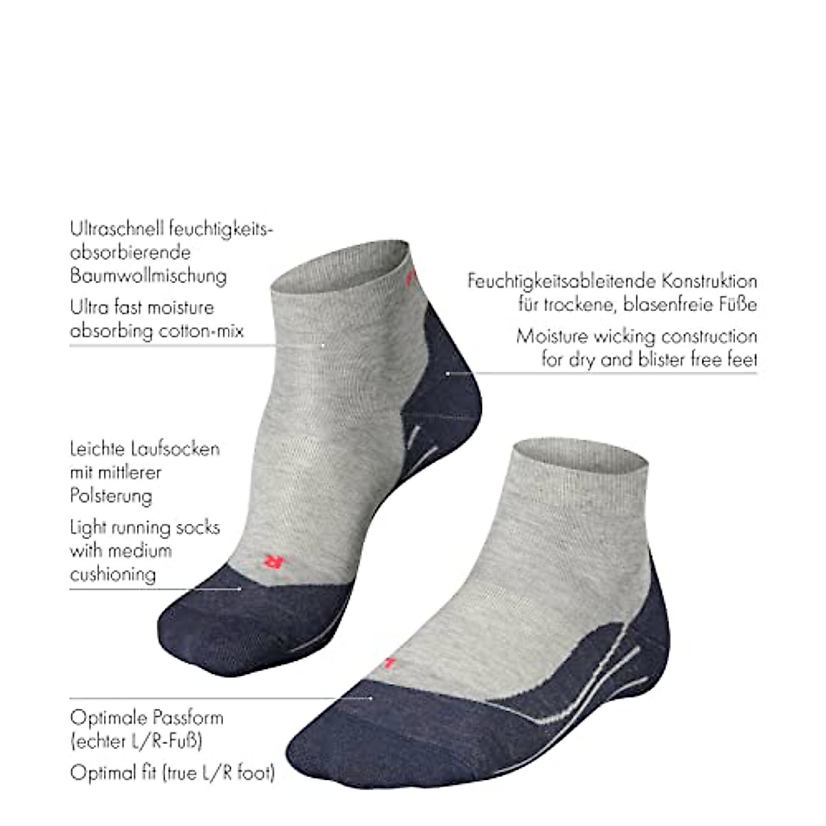 FALKE Men's RU4 Endurance Short Running Socks, Quarter, Medium Cushion, Breathable Quick Dry, Organic Cotton, White (White-Mix 2020), 9-10, 1 Pair