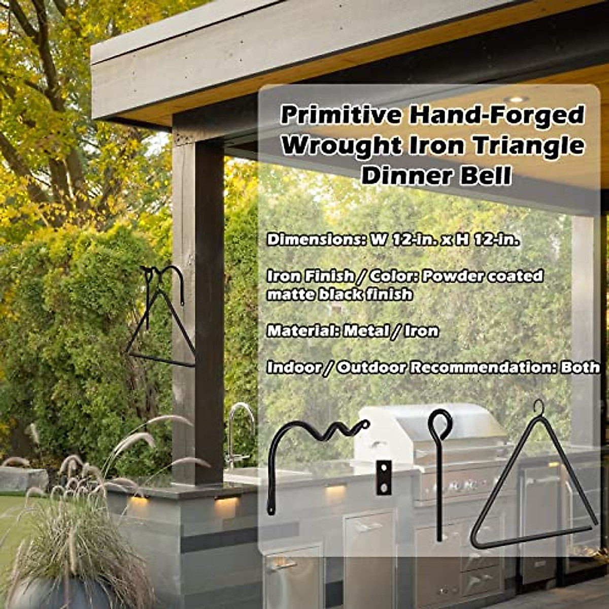 Blacksmith Iron Dinner Bell Hand Made 12“ Triangle Dinner Bell Heavy ...