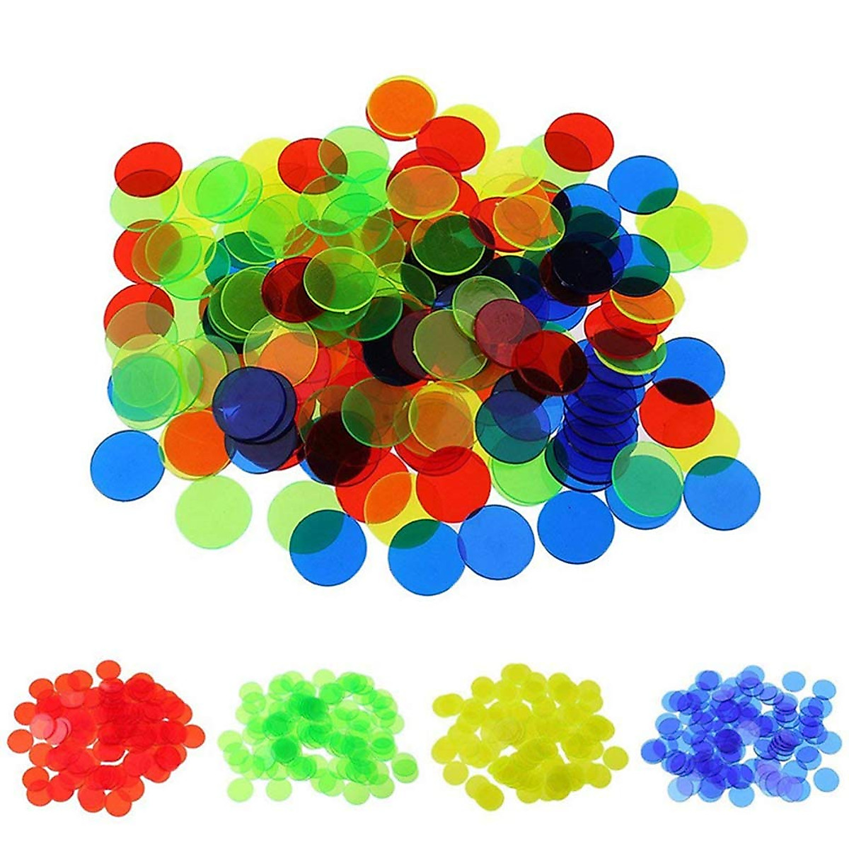 jojofuny 300pcs Plastic Bingo Tokens Markers Blue Red Yellow Green Purple Orange for Game Cards and Bingo Accessories Parties and Game Nights