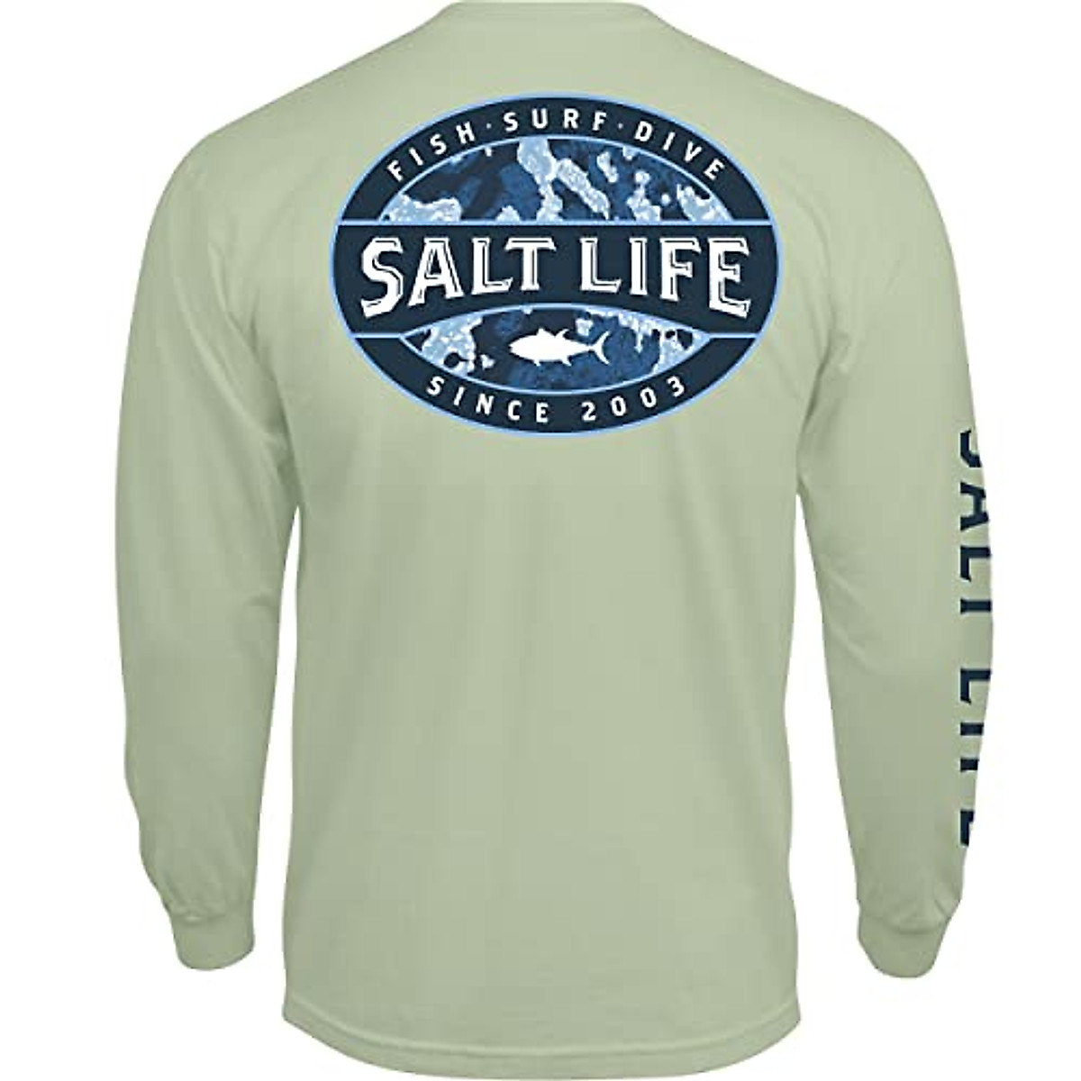 Salt Life Mens Atlas Badge Long Sleeve Crew Neck Tee T Shirt, Seafoam, XX-Large US