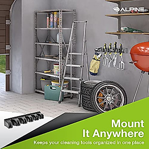 Alpine Mop And Broom Holder Wall Mount – Durable Holders For Garden Tools Broom Rake Gripper With 5 Slots & 6 Hooks - A Home Organization Must Haves