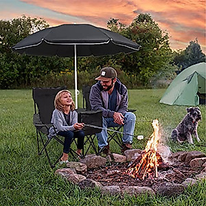 LEADALLWAY Double Camping Chair with Parasol Portable Folding Lawn Chair Support 256 LBS,19''x19''Each seat
