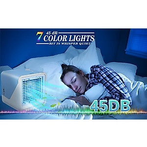 Portable Air Conditioner, 3-IN-Evaporative Air Conditioner in 3 Speed, USB Personal Mini Air Cooler with LED Light for Bedroom, Office, Living Room & More