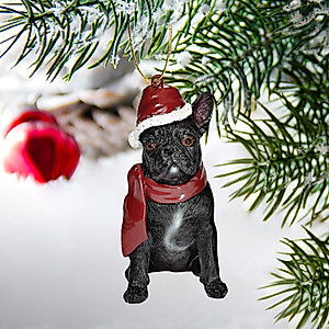 Design Toscano Christmas Xmas French Bulldog Holiday Dog Ornaments, Full Color