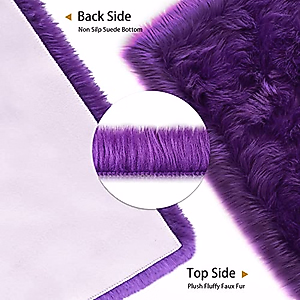 Amearea Soft Fluffy Plush Faux Fur Rug, 3 x 5, Modern Shaggy Fuzzy Purple Rugs for Bedroom, Living Room, Dorm Nursery Decor, Furry Plush Sofa Faux Sheepskin Carpet, Purple