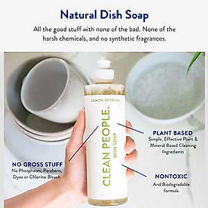 THE CLEAN PEOPLE Liquid Dish Soap - Clean, Simple Ingredients - Extra Scrubbing Power (Lemon Verbena Scent) 12 fl. oz (3 Pack)