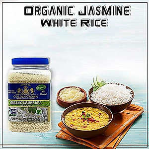 Golden Crown White Organic Jasmine Rice Premium Quality, Naturally Aged Extra Long Aromatic Tasty and Flavorful Gluten-Free Whole Grains From Thai HOM Mali, Non-GMO - 32 oz (2LB)
