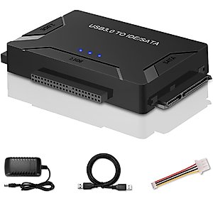 EYOOLD USB 3.0 to SATA IDE Adapter, Hard Drive Reader External Ultra Recovery Converter Compatible with 2.5" 3.5" HDD, SSD,5.25-inch DVD/CD-ROM Optical Drive Data Transfer with Power Supply