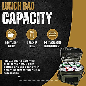 HSD 10mm Thick Insulated Adult Lunch Bag - Leak Proof for Hot & Cold Temperature - Tactical Style Easy To Clean, Durable & Water-Resistant - Sturdy Handle, Shoulder Strap, & Pockets - Men & Women
