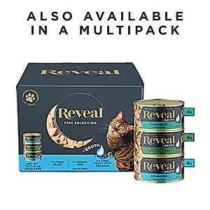 Reveal Natural Wet Cat Food, 24 Pack, Limited Ingredient, Grain Free Food for Cats, Tuna Fillet in Broth, 2.47oz Cans