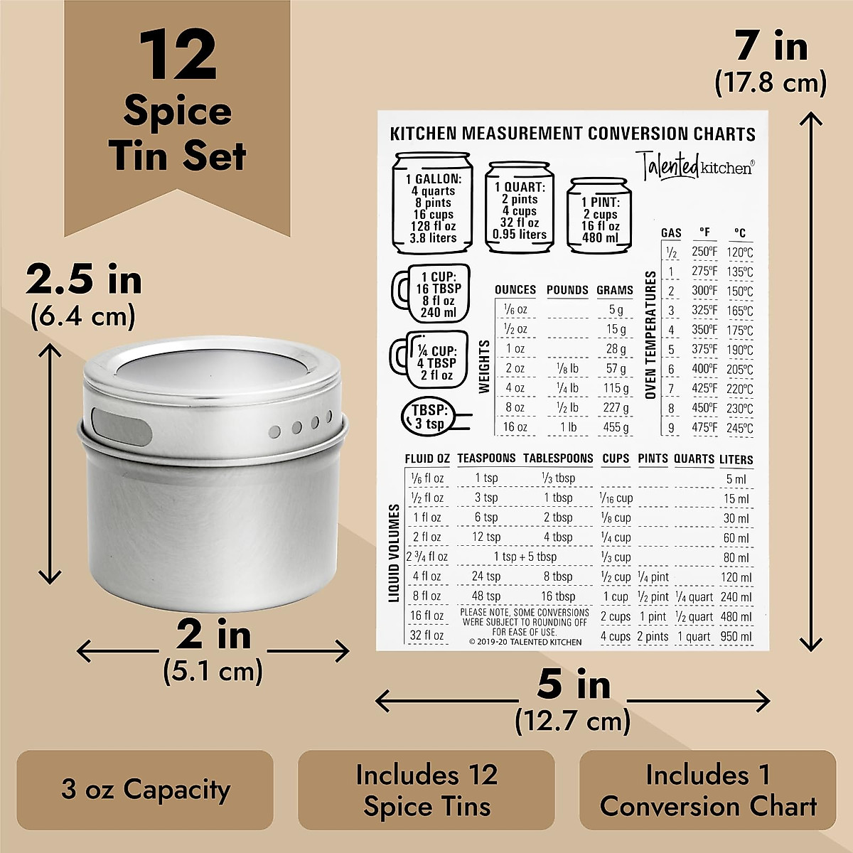 Set of 12 Magnetic Spice Jars for Refrigerator, Seasoning Containers with Shaker Lids, 269 Preprinted Sticker Labels for 3oz Herb Tins
