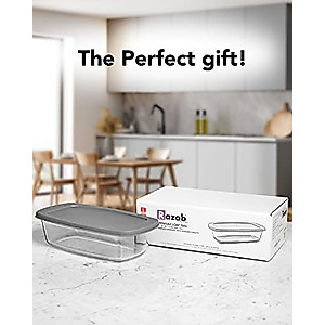 Razab LARGE 7.6 Cups/1800 ML/1.9 Qt Glass Loaf Pan with Lids - Meatloaf Pan BPA free Airtight Lids Grip Handle Easy Carry, Microwave and Oven Safe - Loaf Pans For Baking Bread, Cakes, Glass Loaf Pan