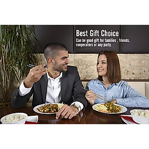 Metal Chopsticks Titanium Plated Stainless Steel Chopsticks Reusable Dishwasher safe Japanese Korean Chopstick lightweight Anti-slip Chop sticks 2 Pairs Blue Gold and 2 Pairs Black Gold Bundle Set