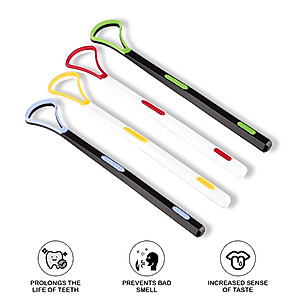 ibrush Tongue Scraper Cleaner 4 Pieces 100% BPA Free Tongue Scrapers with Travel Handy Case for Adults, Kids, Healthy Oral Care, Easy to Use, Help Fight Bad Breath