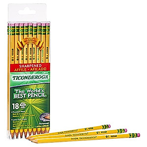 Ticonderoga Wood-Cased Pencils, Pre-Sharpened, 2 HB Soft, Yellow, 18 Count