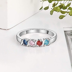 Grandma Rings with 4 Simulated Birthstones Personalized Family Jewelry Women's Promise Rings Mother's Day Gifts (7)