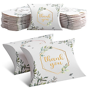 Haomian 100 PCS 4.5Inch x 3.5Inch Kraft Paper Pillow Gift Boxes Candy Treat Gift Box Wedding Party Favor Boxes Sweet Bags Thank You Box for Wedding Bridal Shower Baby Shower Birthday Party Supplies