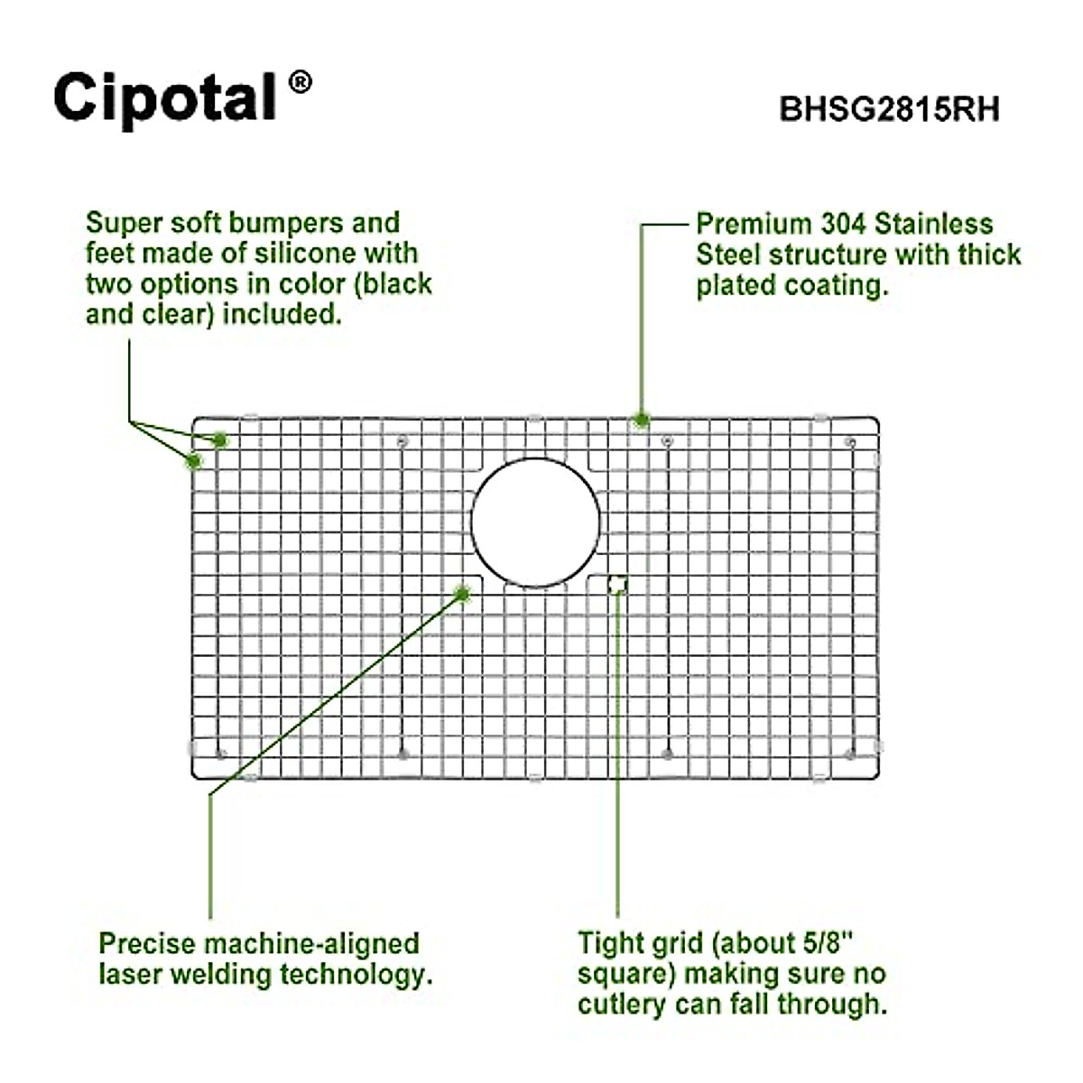 CIPOTAL 27.6 in. x 14.6 in. Rear Drain Kitchen Sink Protector with Supersoft Silicone Feet in 304 Grade Stainless Steel