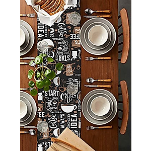 Rural Coffee Table Runner-Cotton Linen-13x90 Inch Holiday Dresser Scarves, Shabby Chic Esppresso Beans Cup Drinking Tablerunner for Kitchen Coffee/Dining Bedroom Home Living Room Dinner Scarf Décor