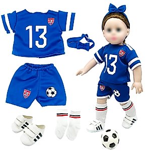 Dciki 18 Inch Doll Clothes and Accessories, World Cup Team USA Soccer Outfit Fits American 18 Inch Girl Dolls