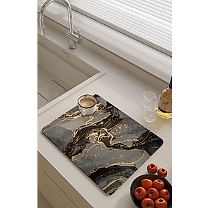 Coffee Bar Mat,12x20" Rubber Backed Absorbent Dish Drying Mat for Kitchen Counter-Coffee Bar Accessories Fit Under Coffee Maker Coffee Machine Coffee Pot Espresso Machine Dish Rack Black