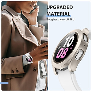 Tensea [2Pack] for Samsung Galaxy Watch 5 2022/4 2021 Screen Protector Case 44mm Accessories, Protective Face Cover for 44 mm, Hard Bumper Built-in Tempered Glass Film for Women Men