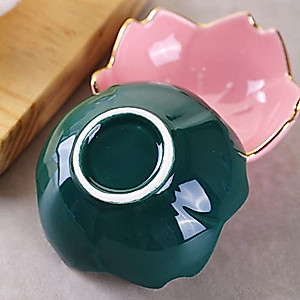 VanEnjoy Set of 4 Ceramic Seasoning Dishes Dish Sushi Dipping Bowl, Cherry Blossom Sauce Tea Bag Holder Serving Dish for Kitchen