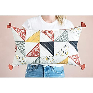 Creative Co-Op Cotton Patchwork Quilted Lumbar Kantha Stitch and Tassels Pillow, 20" L x 12" W x 2" H, Multicolor