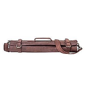 Jucos Products Knife Roll Bag - Authentic Vintage Leather Knife Roll for Safe and Secure Knife Storage with Handle for Travel | Elegant Leather Knife Bag Holds 12 Knives and 5 Medium Tools | Brown