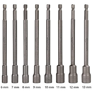 Amazon Basics 1/4-Inch Magnetic Impact Nut Driver Bit Set, 8 Piece, 10.04 in x 4.33 in x 0.98 in