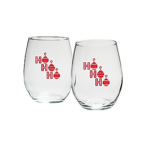 Kate Aspen Holiday Ho Ho Ho in Red Print Stemless Wine Glass, 9-Ounce, Clear, Set of 12