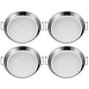 Hemoton 4pcs Stainless Steel Everyday Pan Cold Noodle Plate Chef Stir Fry Pan Steamer Pot Saucepot Casserole Pot Tray Dish with Handles for Home Kitchen Food Serving