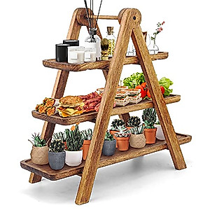 Manspdier Wood 3 Tier Serving Tray Three Tiered Cupcake Stand, Rectangle Serving Platter Wooden Farmhouse Tiered Tray, Party Serving Brown Decorative Tray Tray Decor