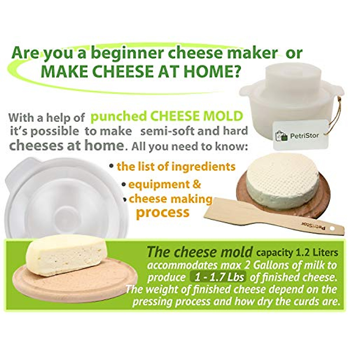 Cheesemaking Kit Cheese Mold Press Strainer Cheese With Follower Piston 1.2 L - Tofu Press Mold Cheese Making Kit Machine – Cheese Set for Press - Paneer Maker - Cheesemaking Suppliest