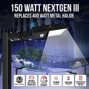 150 Watt LED NextGen III Parking Lot Light - 21,000 Lumen - 5000K - Slip Fit Mount - Without photocell