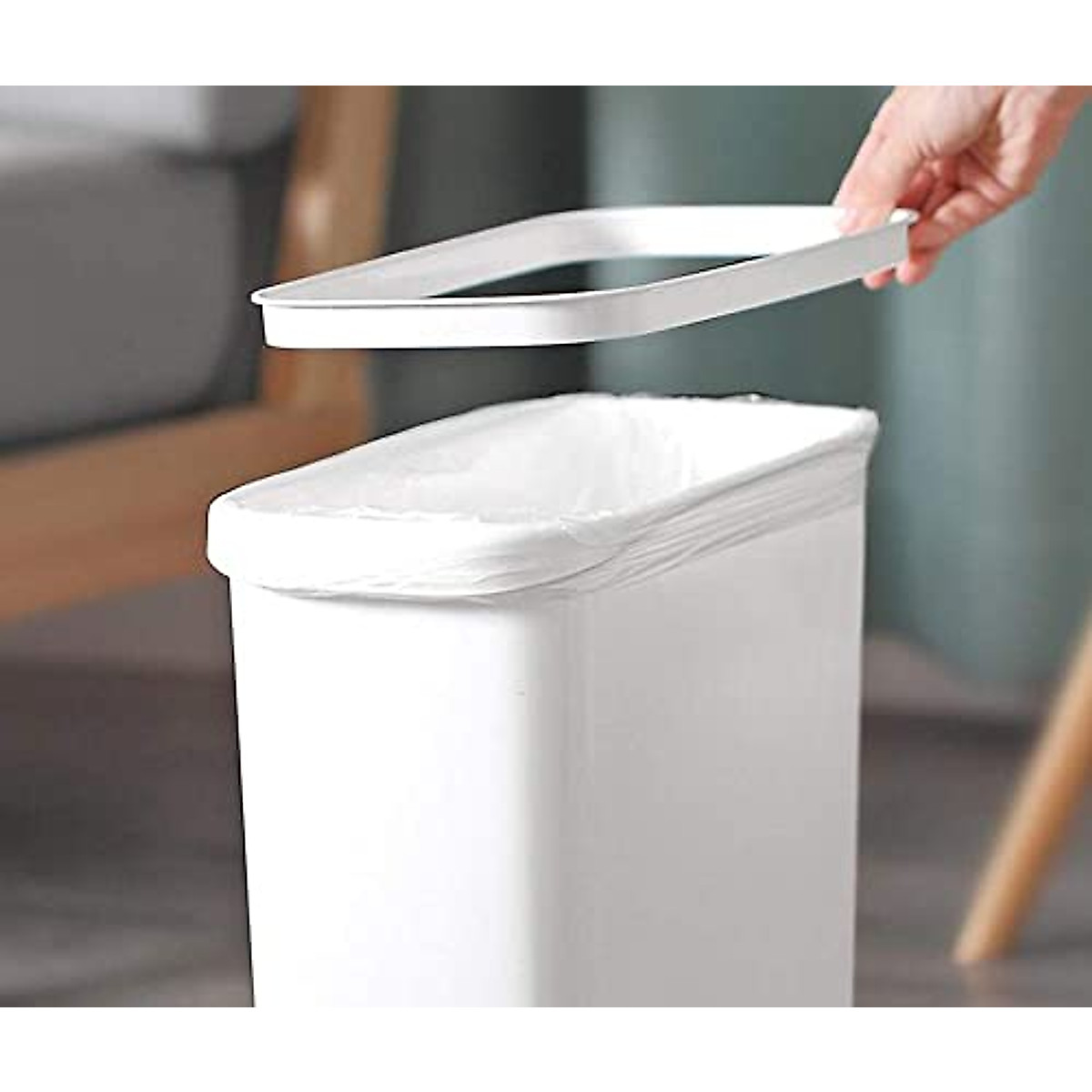 YINGying 2022Plastic Garbage Can with Handle Small Wastebasket Slim Garbage Can 5 Gallon Rectangular Trash Can for Kitchen, Bathroom, Bedroom, Home Office,Gray