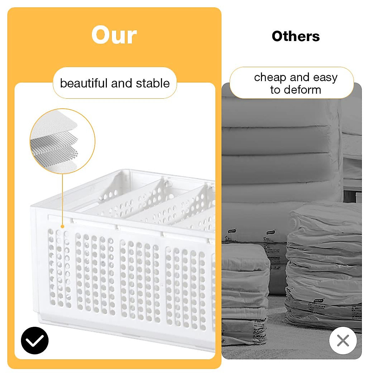 Tokokimo Plastic Closet Storage Basket Bins Cubes Organizer, Collapsible Closet Organizers and Storage with Handles for Storing Socks, Panties, Ties, Crafts, Cosmetics ,Small, 1 pack