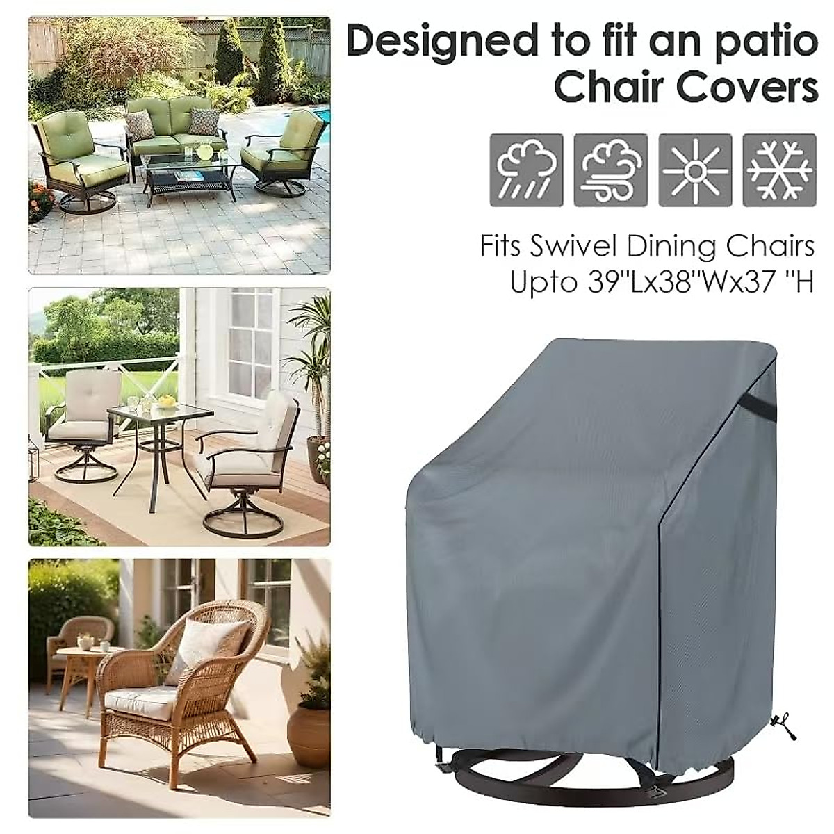 Guozixin Furniture Covers Chair Covers Waterproof Outdoor Furniture ，Waterproof Outdoor Lawn Patio Furniture Covers Fits up to39.25" W x 37.5" D x 38.5" H, 2 Pack, Grey.